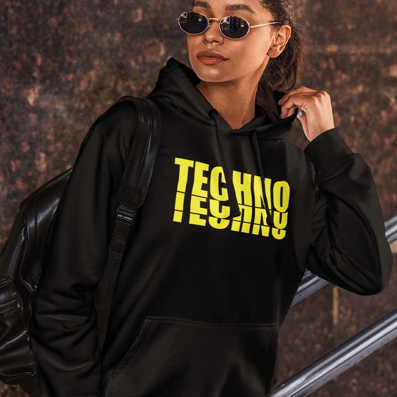 Yellow Techno Premium Rave Hoodie. – Technostoff